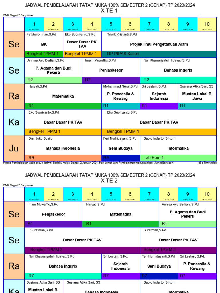 Utk Siswa & Wali Kelas Jadwal Semester Genap TP 2023 2024 | PDF