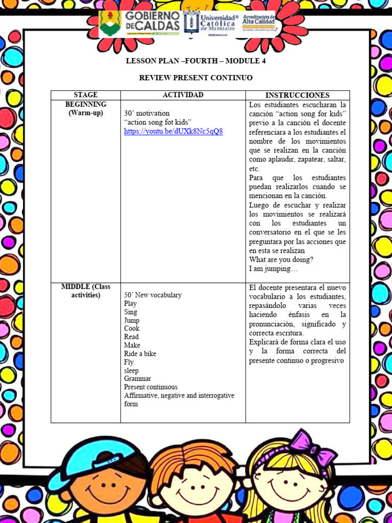 Lesson Plan Present Continuous 4° | PDF Lesson Plan Present Continuous 4° | PDF