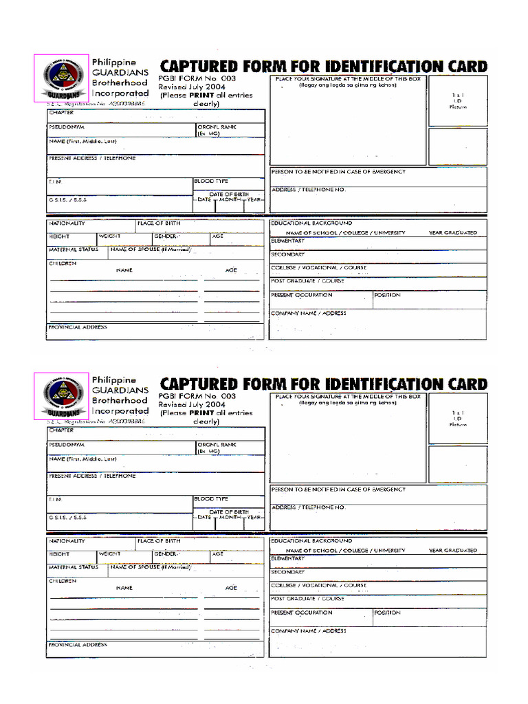 Form 3 Captured Form For Identification Card | PDF