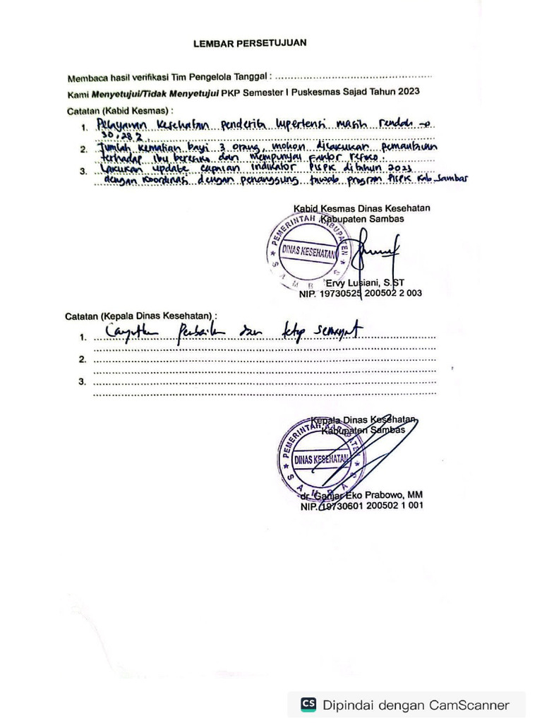 Bukti Timbal Balik Dan Persetujuan Dari Dinkes | PDF