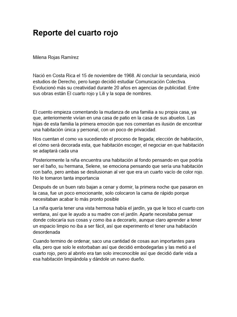 Reporte de Lectura "El Cuarto Rojo" | PDF