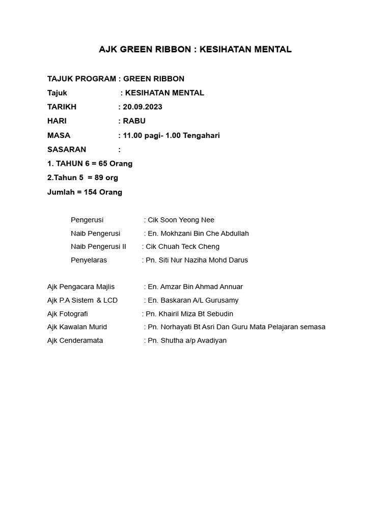 Ajk Program Kesihatan Mental | PDF