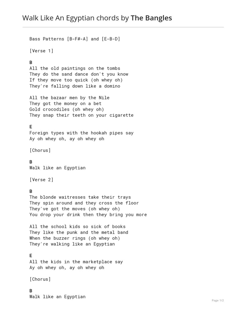Walk Like an Egyptian Chords & Lyrics | PDF | Art