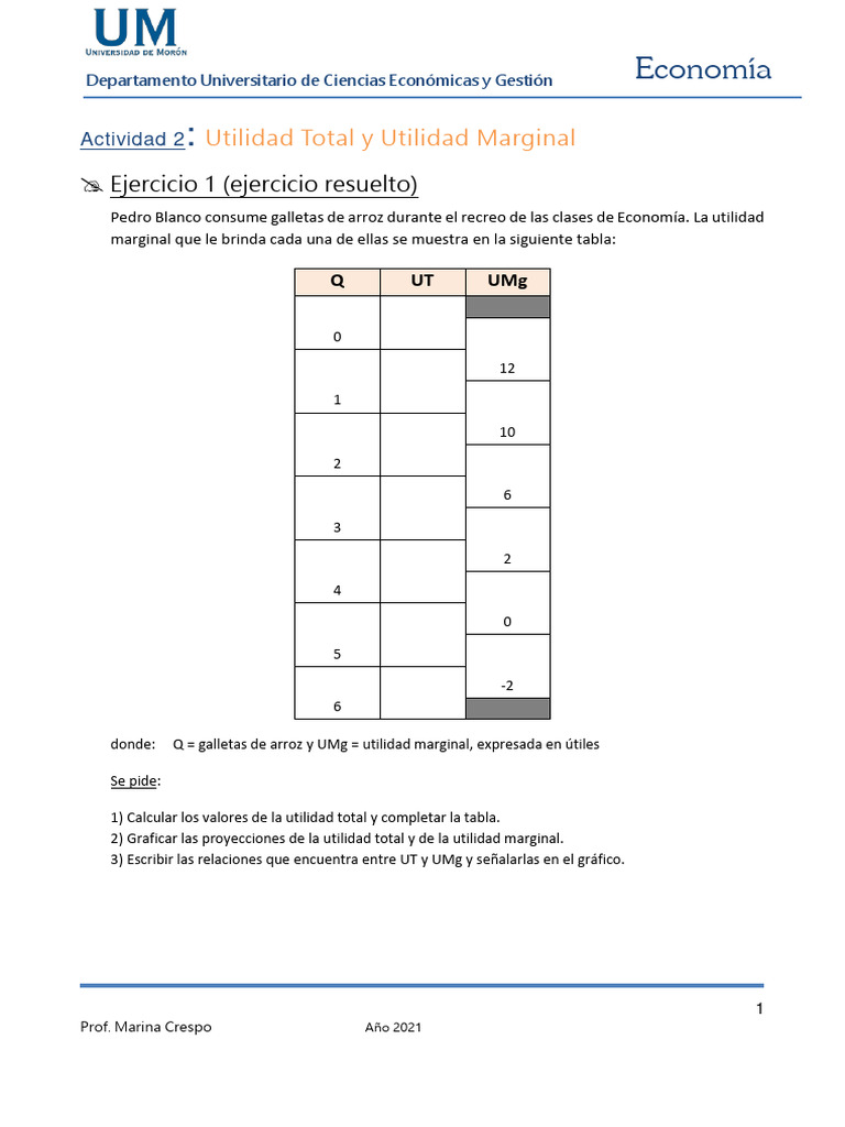 Ejercicios de Utilidad Total y Marginal | PDF
