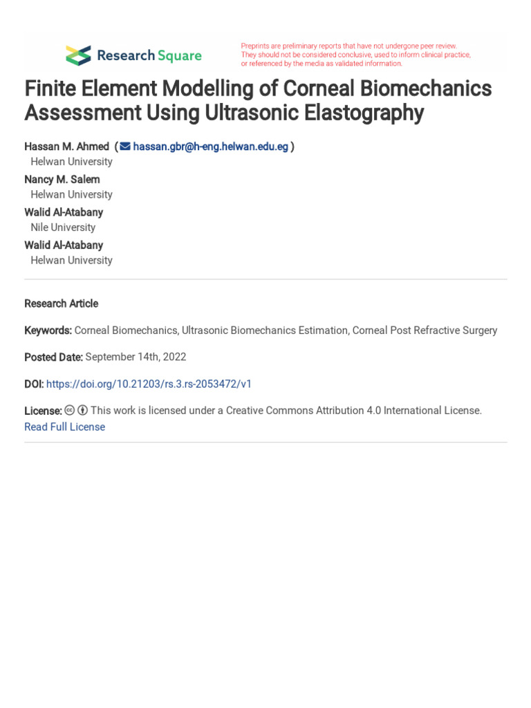 Finite Element Modelling of Corneal Biomechanics Assessment Usign Ultrasonic | PDF | Cornea ...