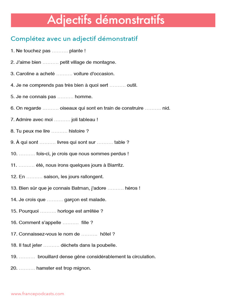 Adjectifs Démonstratifs Exercice Et Corrigé | PDF | Maison et jardin