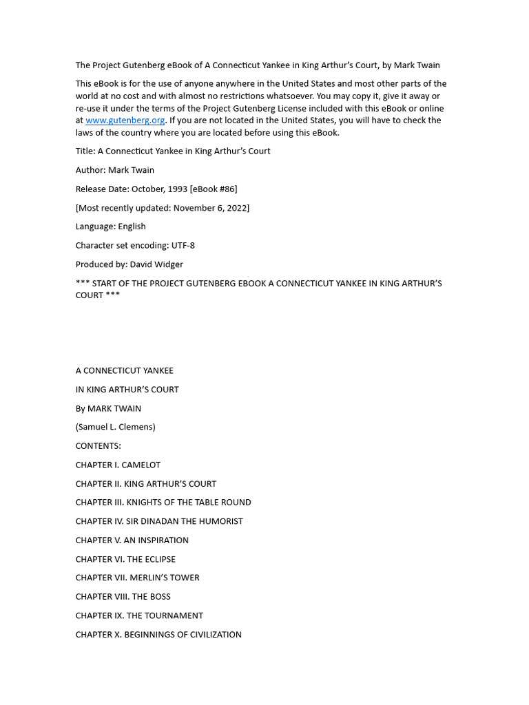 A Connecticut Yankee in King Arthur's Court | PDF | Lancelot