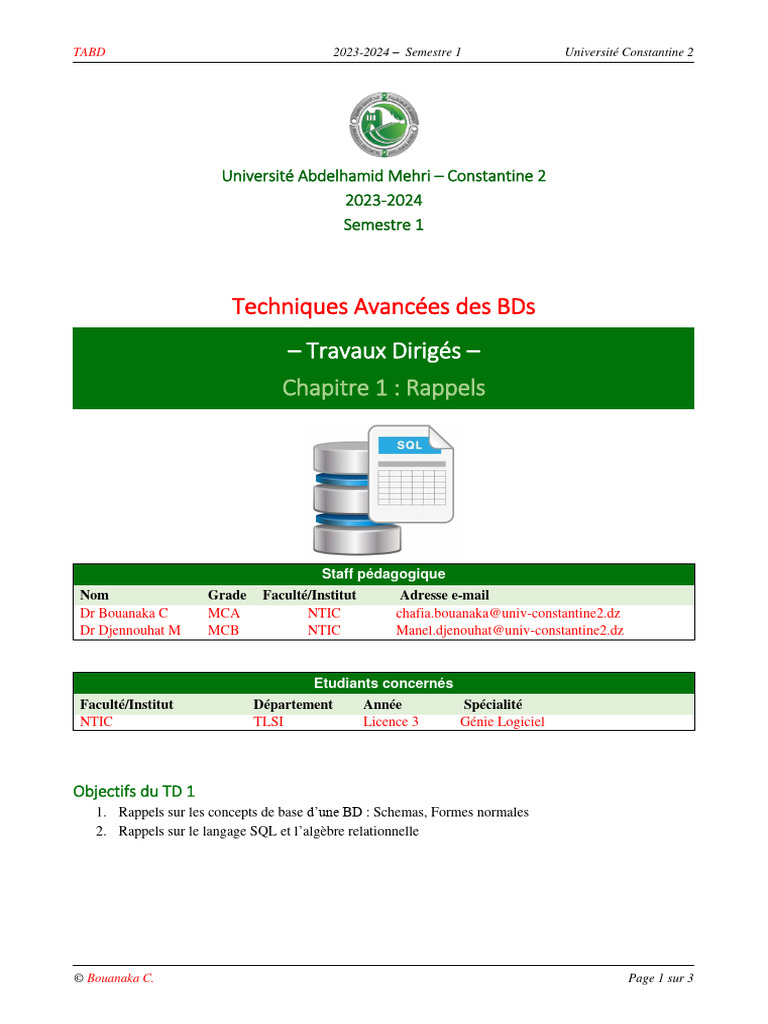 TD1 (Rappels) | PDF | Bases de données | Génie logiciel
