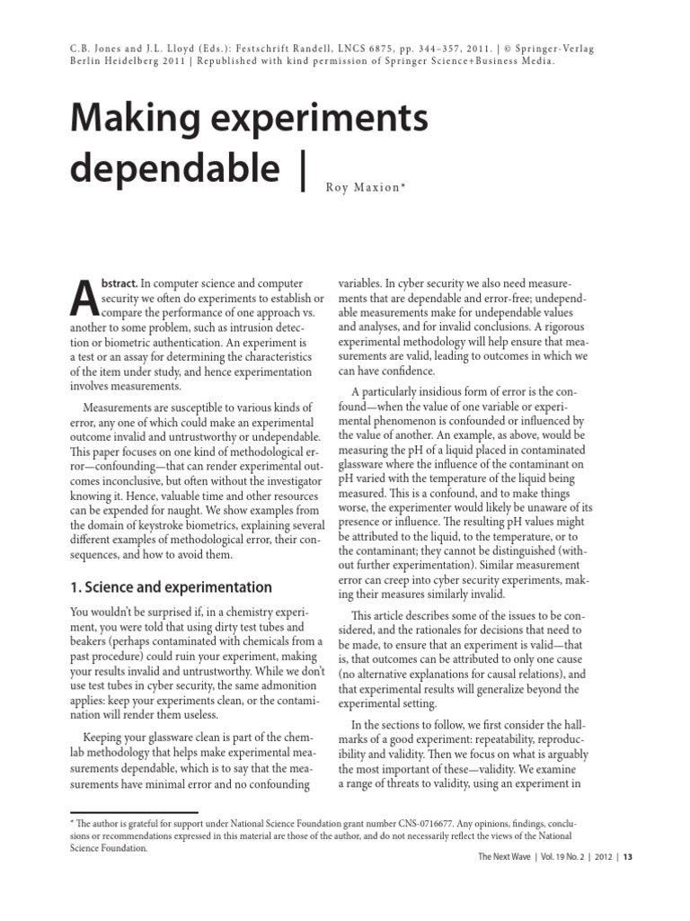 Making Experiments Dependable | PDF | Experiment | Validity (Statistics)