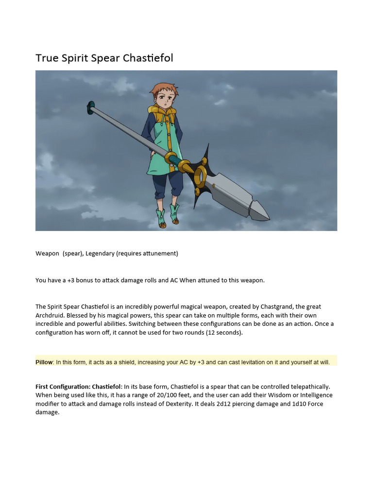 True Spirit Spear Chastiefol | PDF
