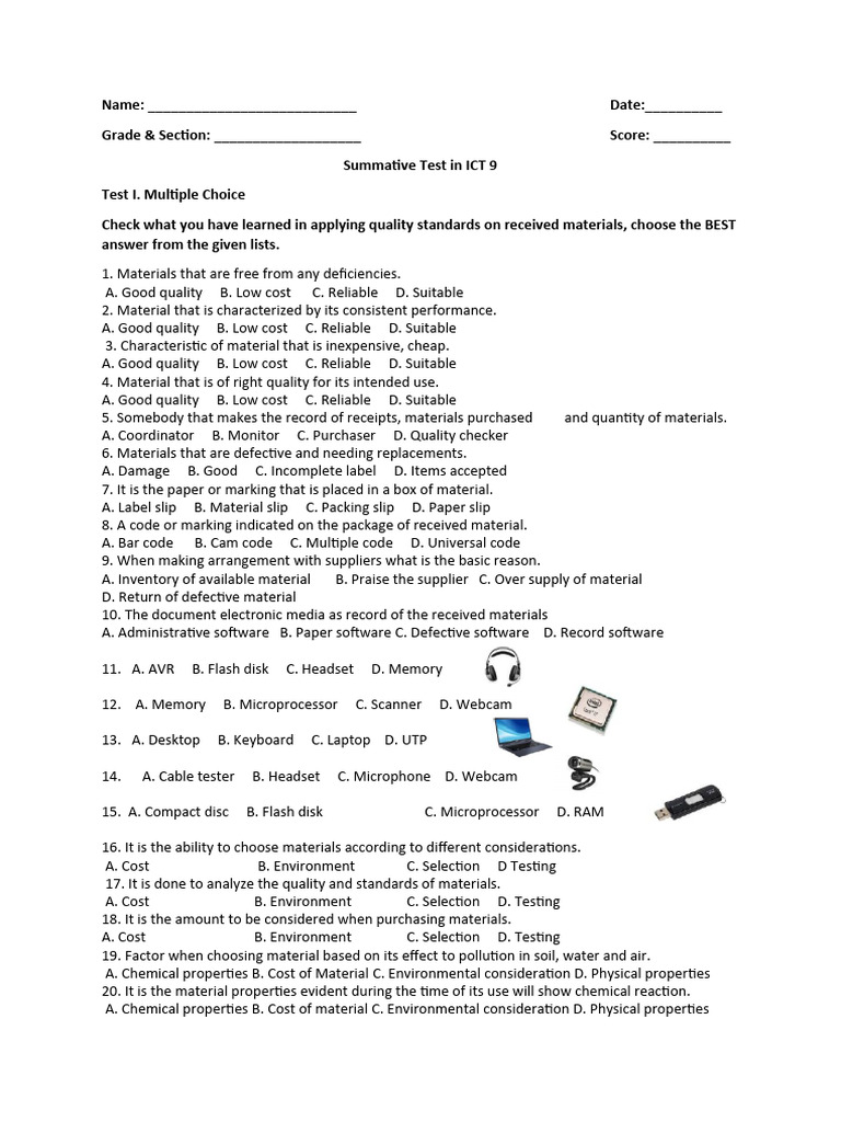 Summative Test in Ict 9 | PDF | Personal Computers | Laptop