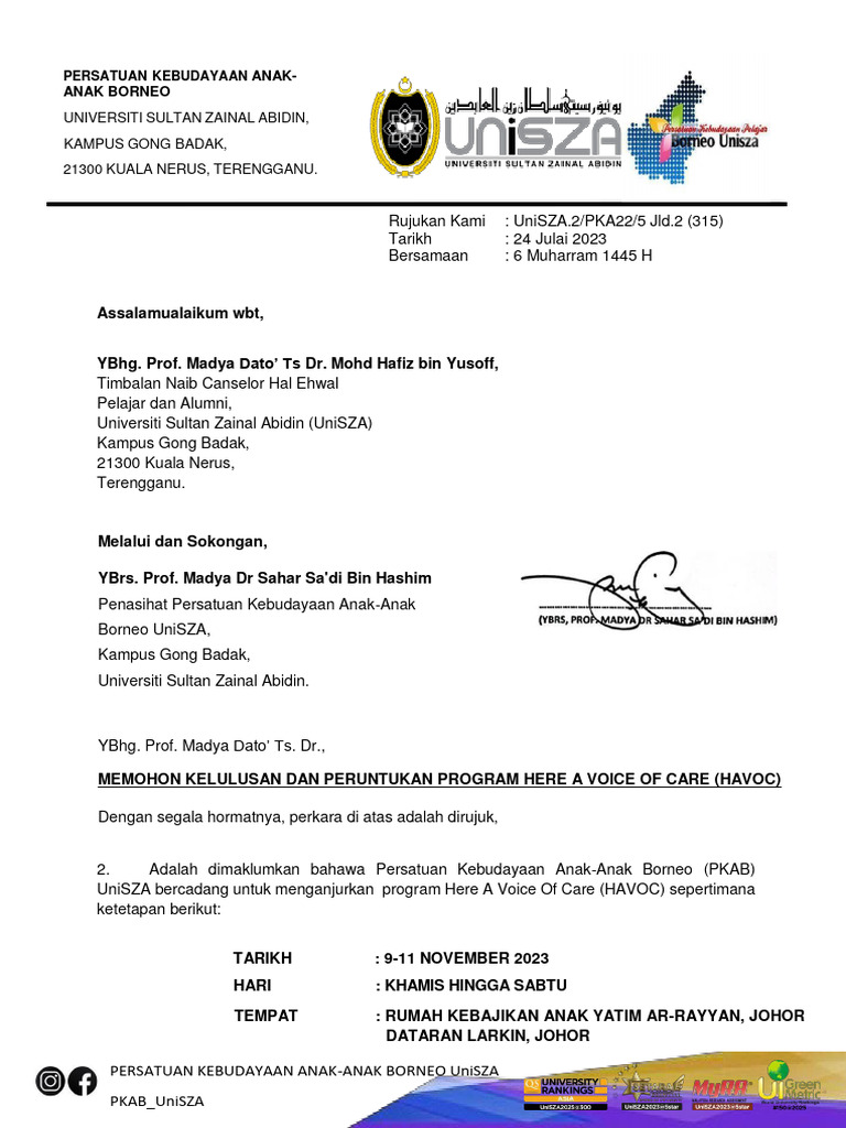 Surat Permohonan Program HAVOC | PDF