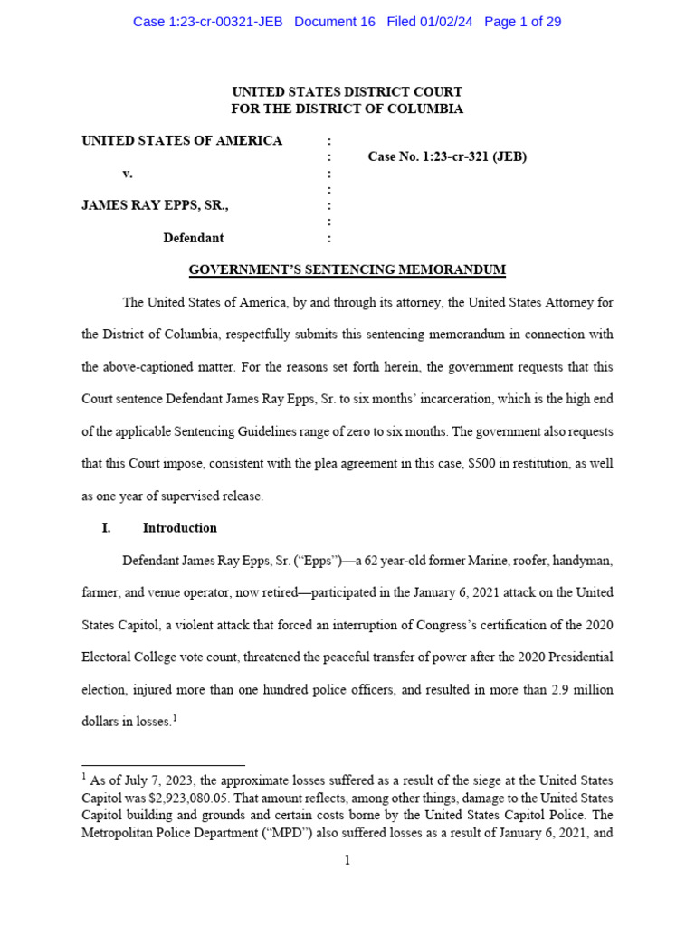 Ray Epps Sentencing Memo | PDF