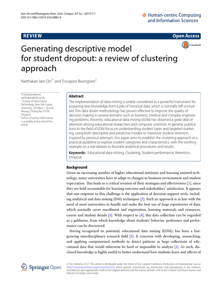 Generating Descriptive Model For Student Dropout: A Review of Clustering Approach | PDF ...