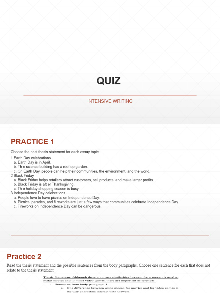 Intensive Writing Meeting 7 Quiz | PDF | Language Arts & Discipline