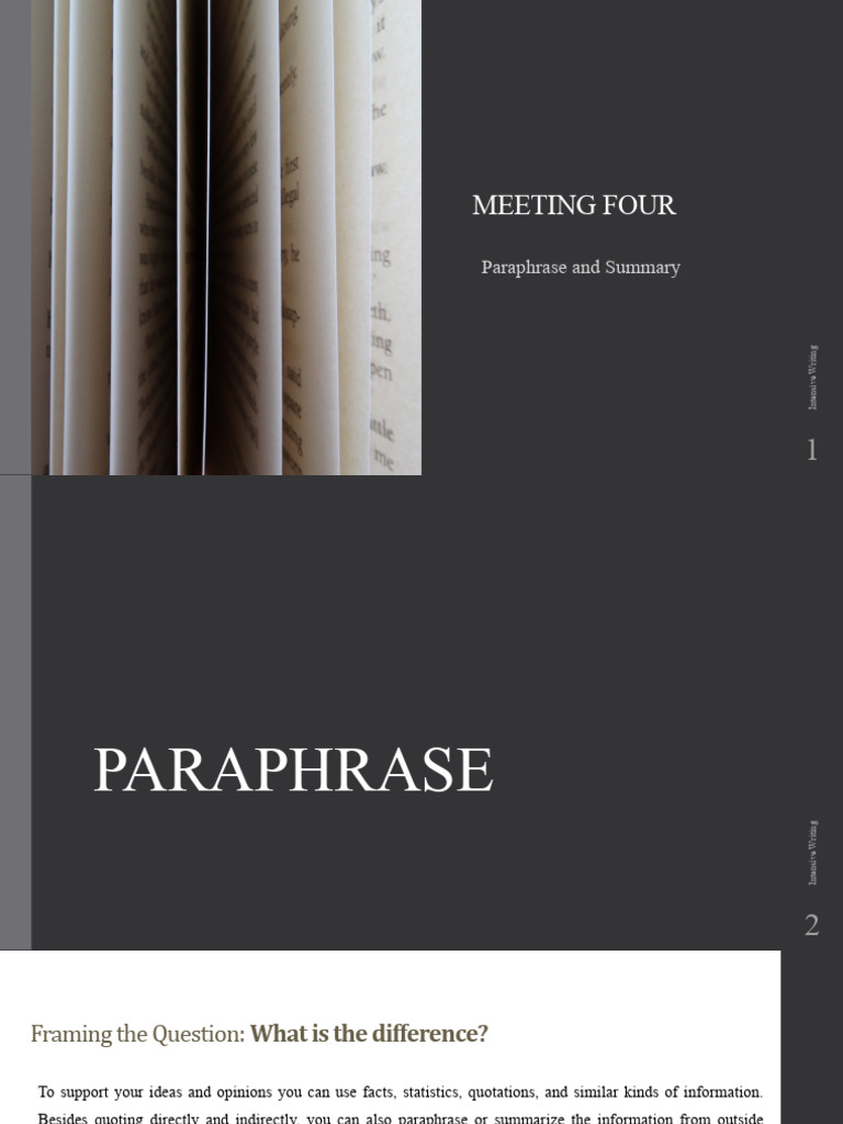 Intensive Writing Meeting 4 Paraphrase and Summary | PDF