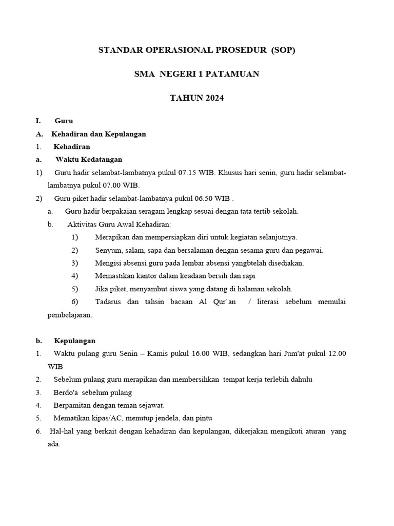 SOP Kehadiran dan Kegiatan SMA 1 Patamuan | PDF | Seni & Disiplin ...