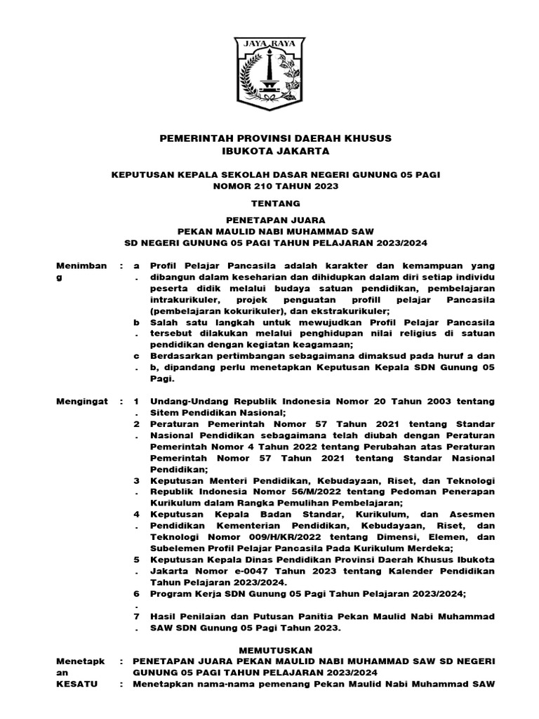 Contoh SK Juara Pekan Maulid 2023 | PDF