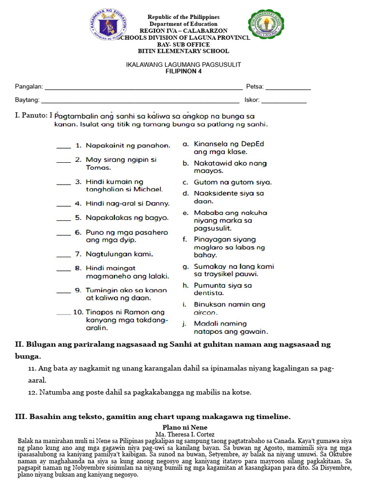 Summative-Test - FILIPINO 4 - Q2-ST #2 | PDF