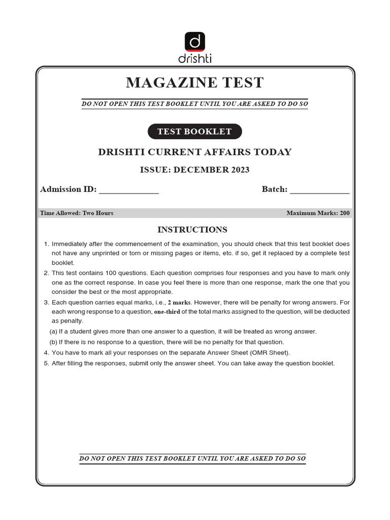 DrishtiIAS December Magazine Test | PDF