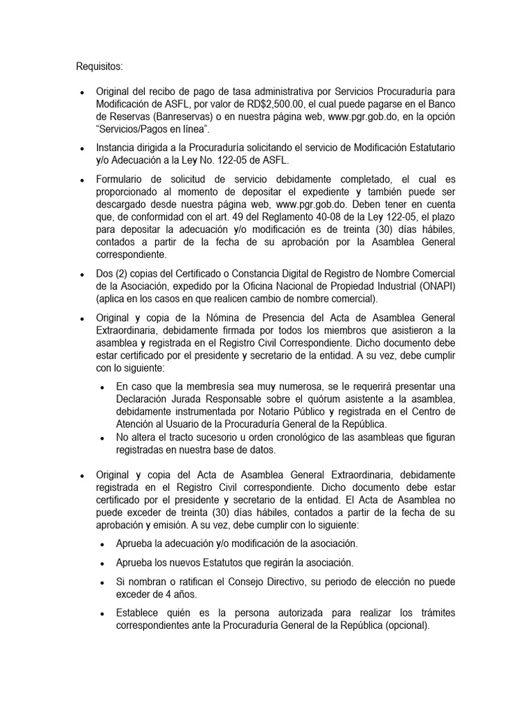 Requisitos para Modificacion y o Adecuacion Asfl | PDF