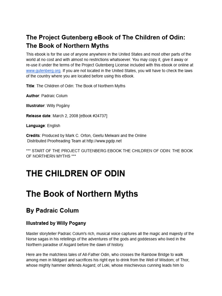 The Children of Odin The Book of Northern Myths | PDF