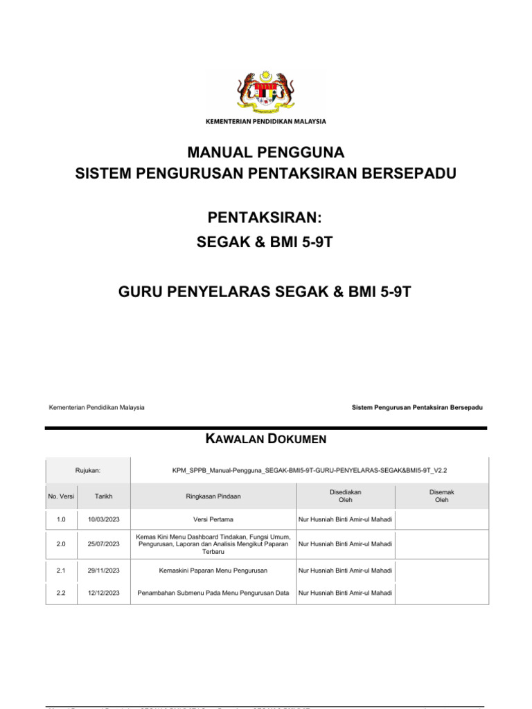 KPM SPPB Manual Pengguna SEGAK BMI5 9T GURU PENYELARAS SEGAK&BMI5 | PDF