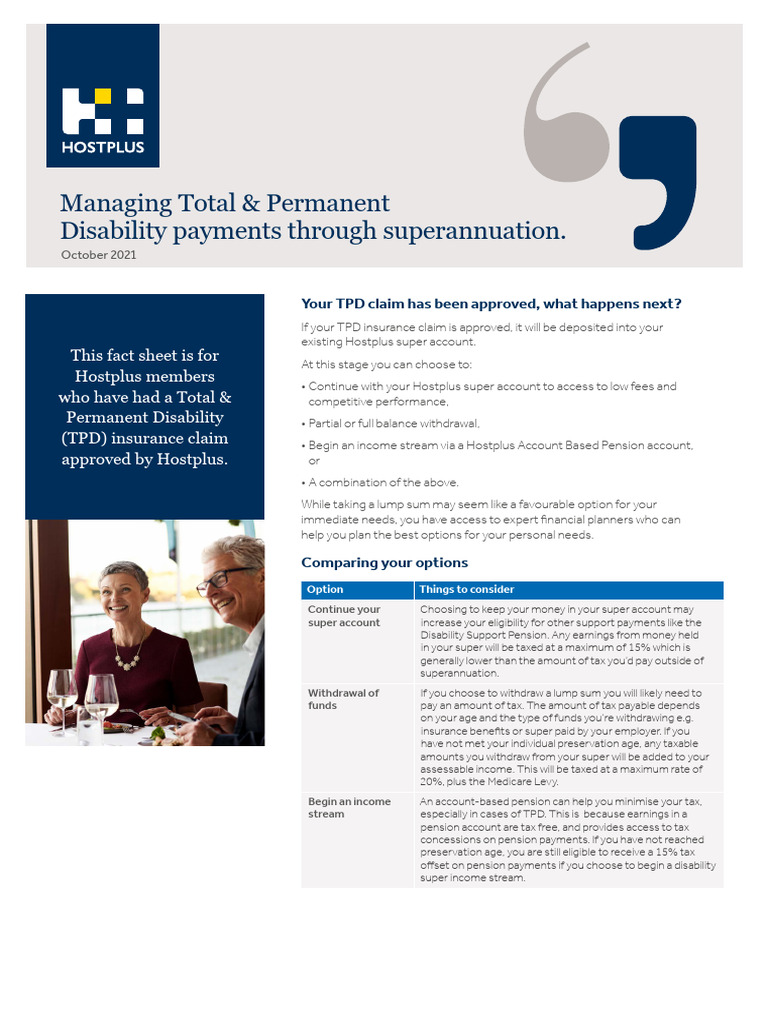 HostPlus TPD Fact Sheet | PDF | Pension | Taxes