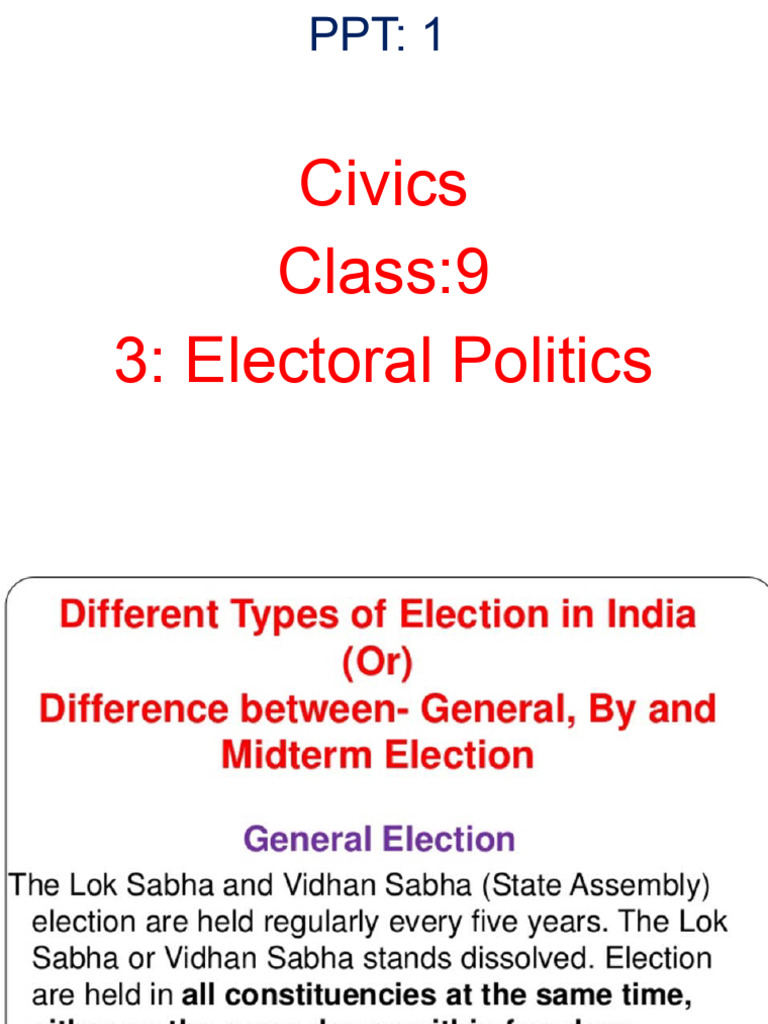 Module 1, PPT,class 9,Civics Lesson 3 Electoral Politics PPT3 | PDF