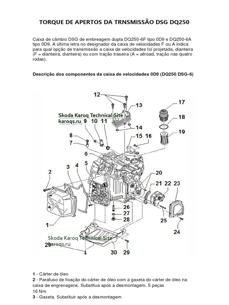 Torque de Apertos Da Trnsmissão DSG DQ250 | PDF | Engenharia Mecânica ...