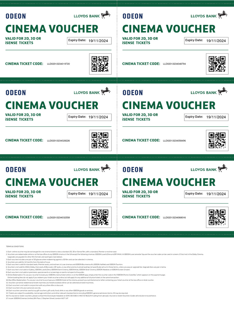Club Lloyds Cinema Vouchers 0 | PDF