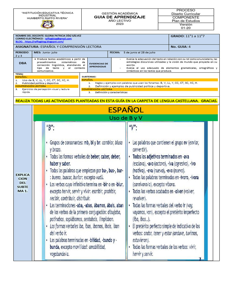 Guia 4 Lengua Castellana Gloria Diaz | PDF | Percepción visual | Plan ...