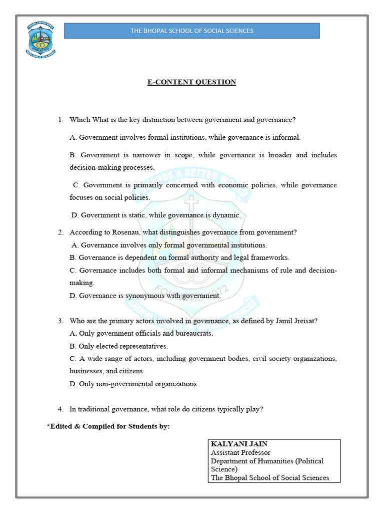 Practice Questions - Good Governance | PDF