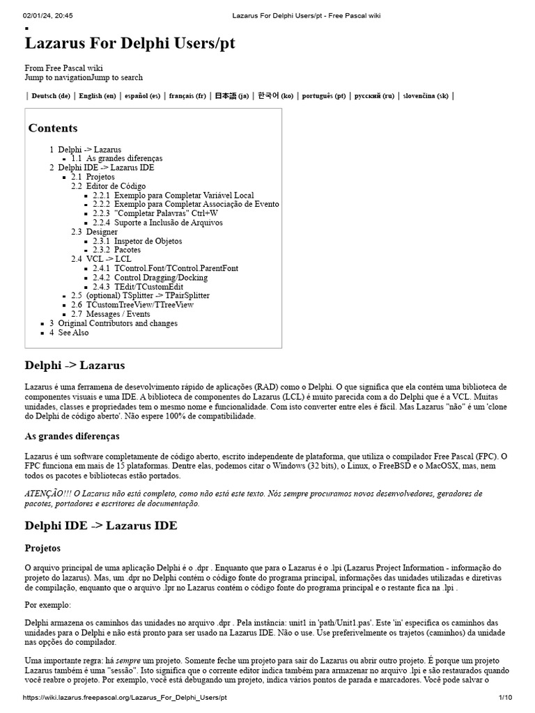 Lazarus For Delphi Users - PT - Free Pascal Wiki | PDF