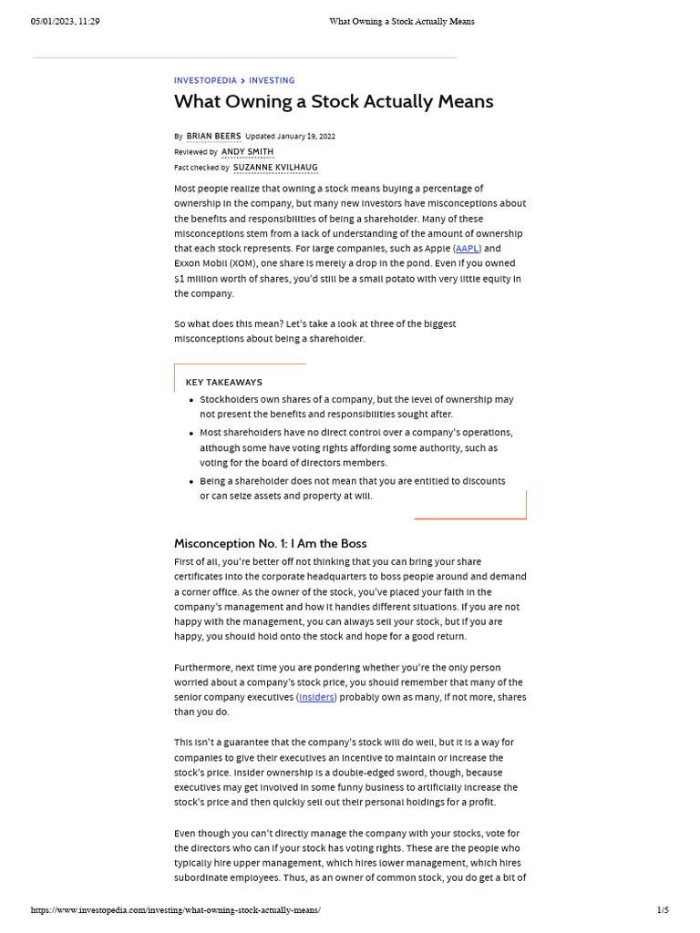 What Owning A Stock Actually Means | PDF | Stocks | Investing