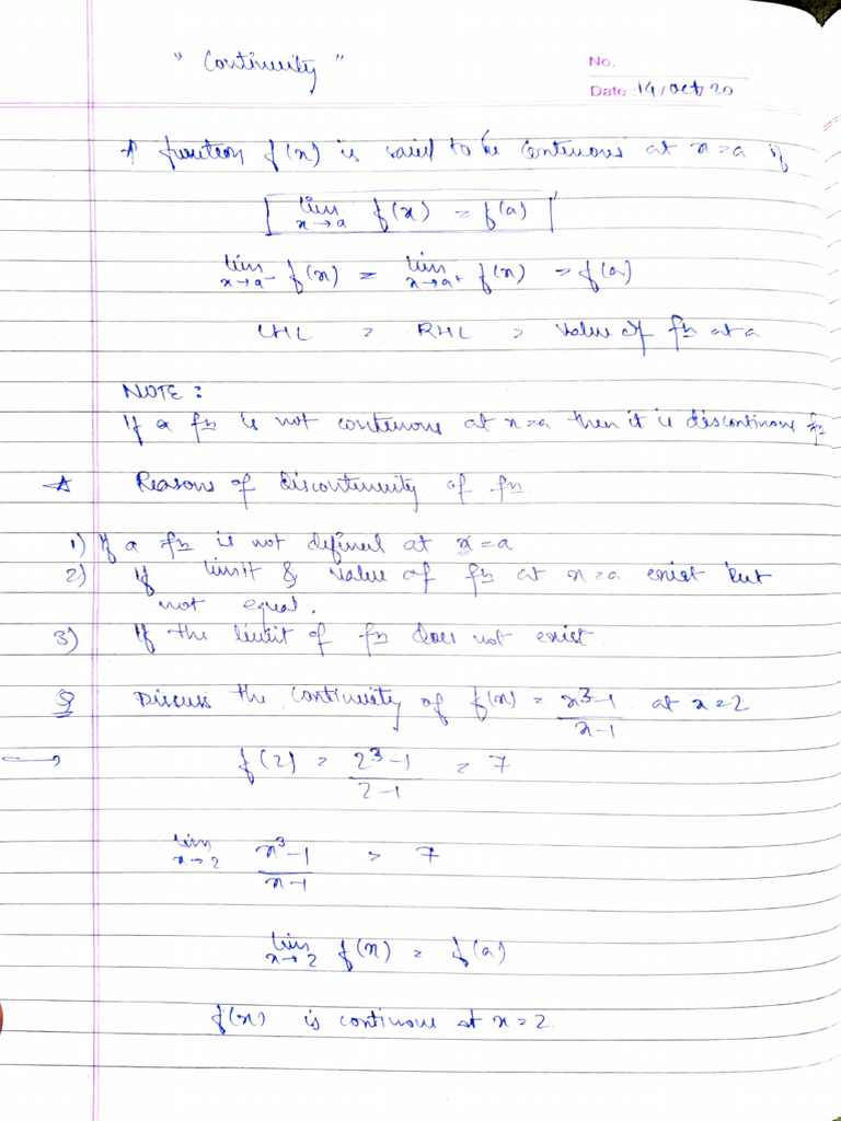 Continuity Notes of Class 12 and For Coaching | PDF