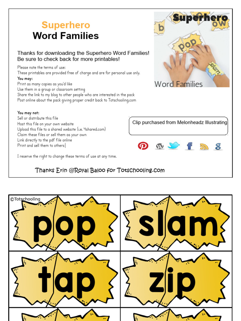 Superhero Word Families Printables | PDF