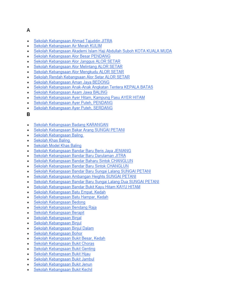 Senarai Sekolah Rendah Di Kedah | PDF