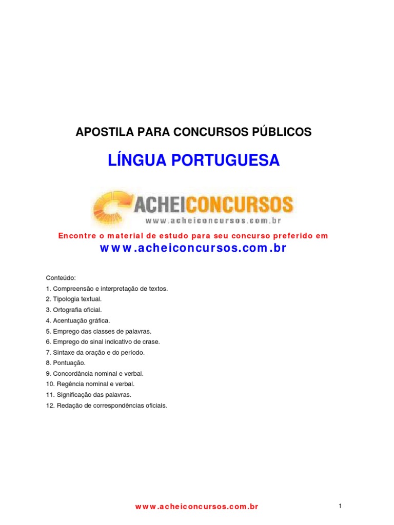Apostila Para Concurso Público De Lingua Portuguesa Pdf Editorial