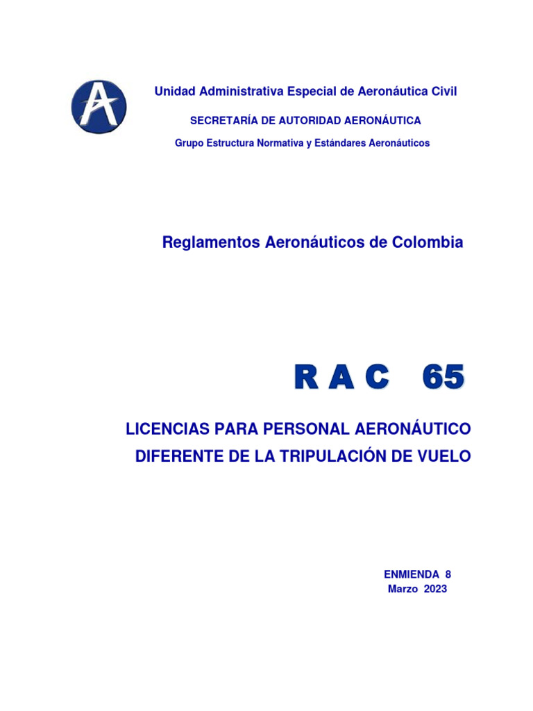 RAC 65 - Licencias Para El Personal Aeronáutico, Diferente de La ...