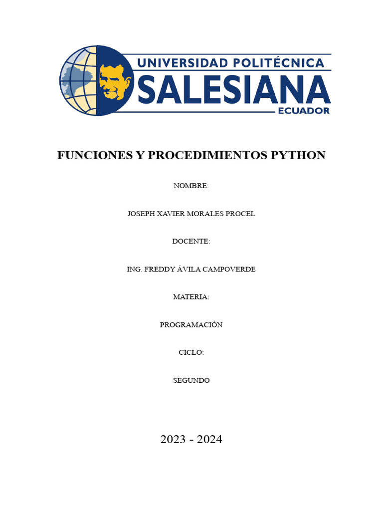 Funciones y Procedimientos Python | PDF Funciones y Procedimientos Python | PDF