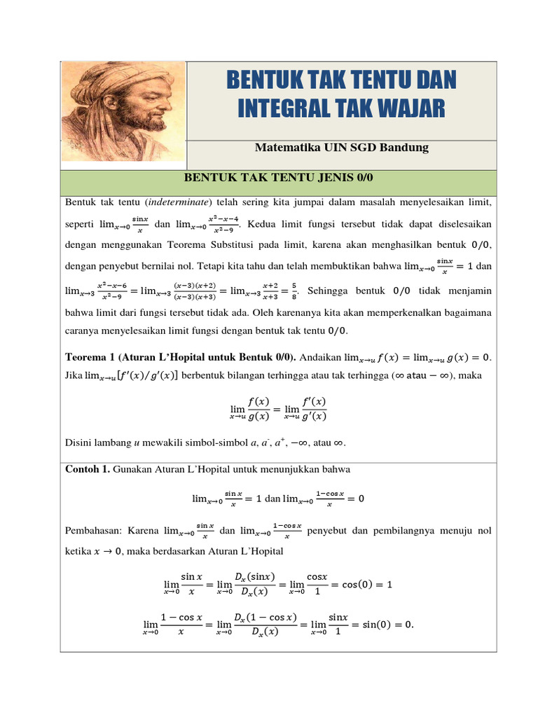 Bentuk Tak Tentu Dan Integral Tak Wajar | PDF Bentuk Tak Tentu Dan Integral Tak Wajar | PDF