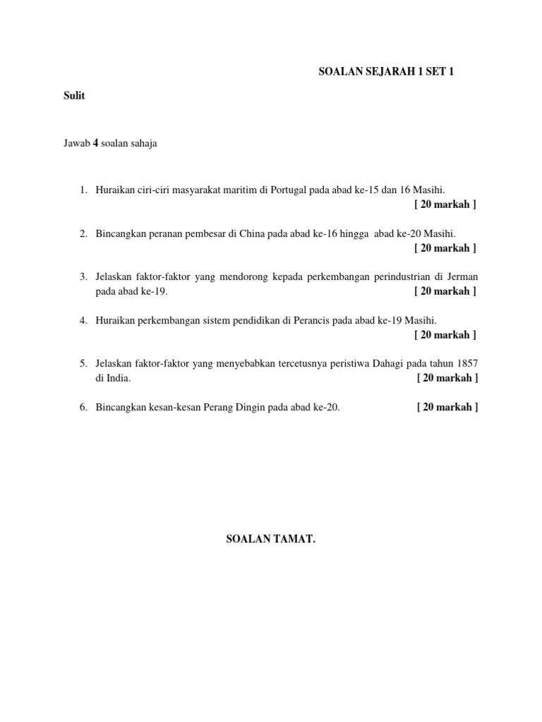 Soalan Dan Skema Sej 1 | PDF