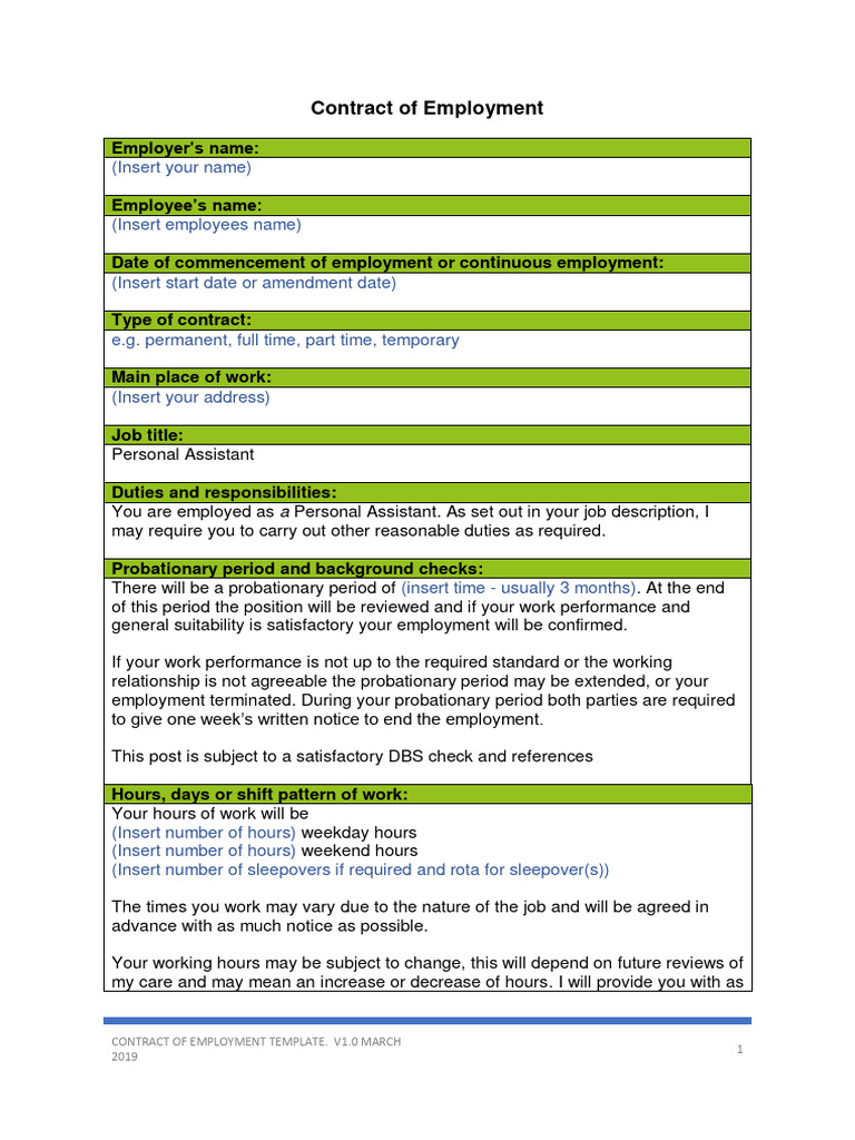 Contract of Employment Template - Final | PDF | Sick Leave | Employment