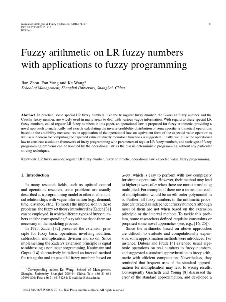 Fuzzy Arithmetic On LR Fuzzy Numbers | PDF