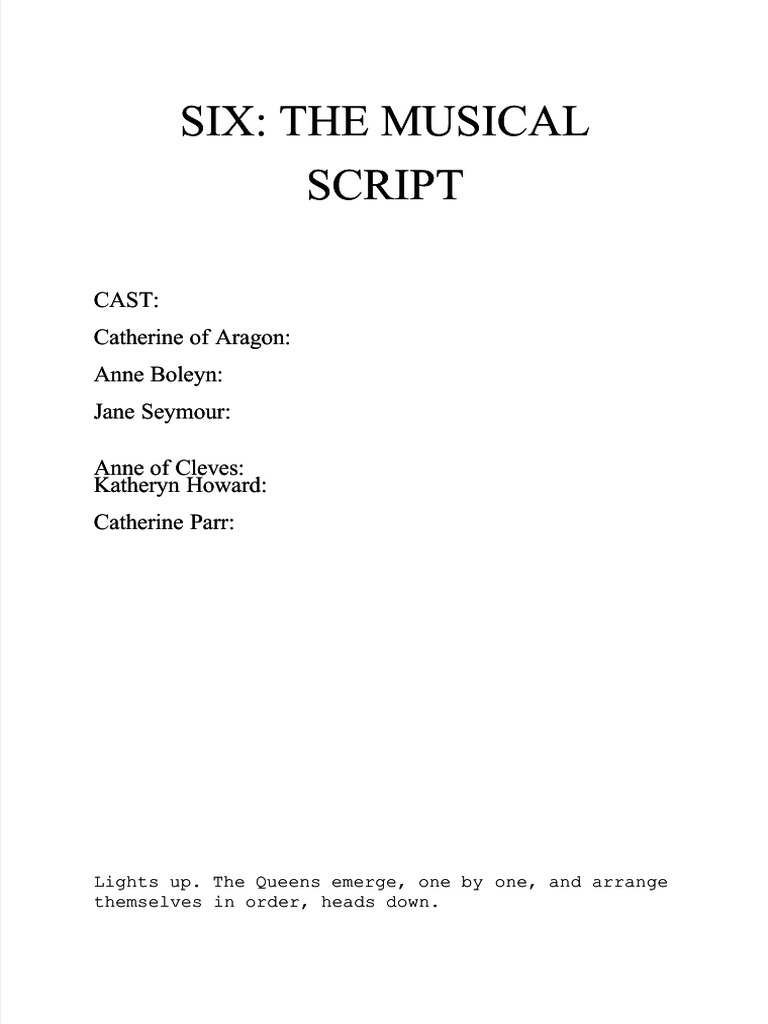 Six The Musical Script - Compress | PDF | Tudor England | House Of Tudor