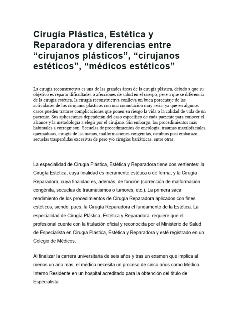 Diferencias en Cirugía Plástica y Estética | PDF | Negocios | Ciencia y ...