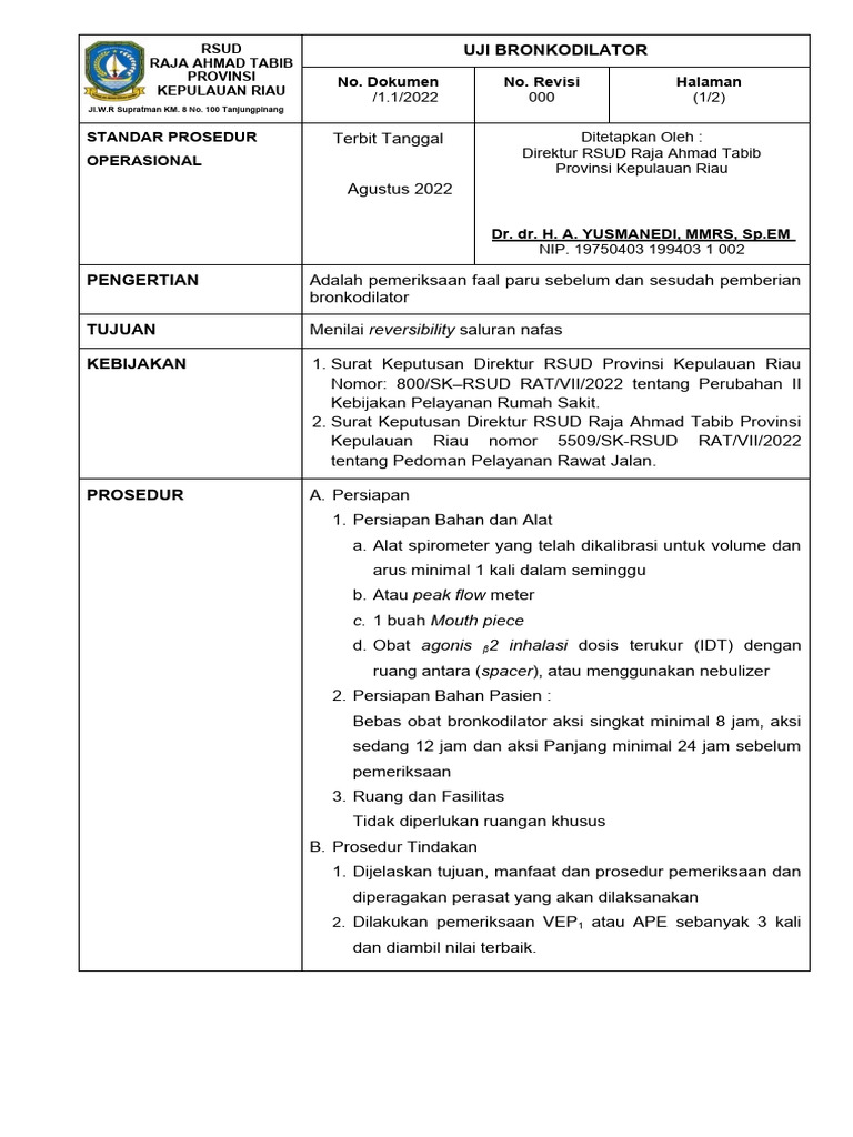 Sop Uji Bronkodilator | PDF