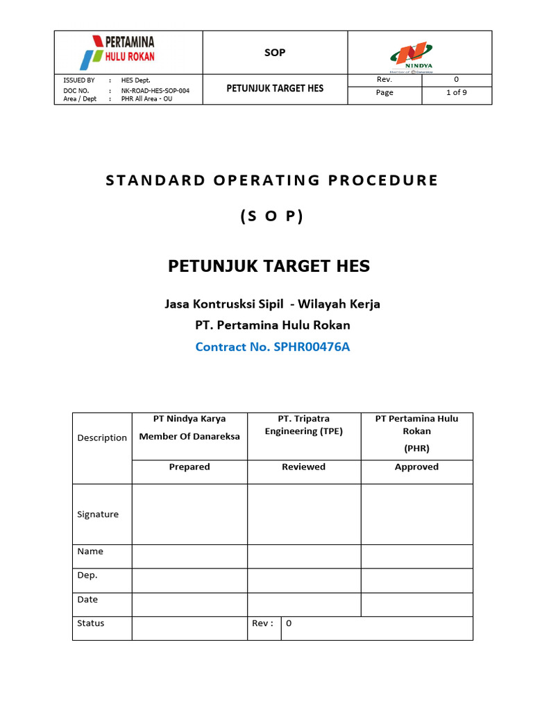 SOP-HES-04 Petunjuk Target HES | PDF