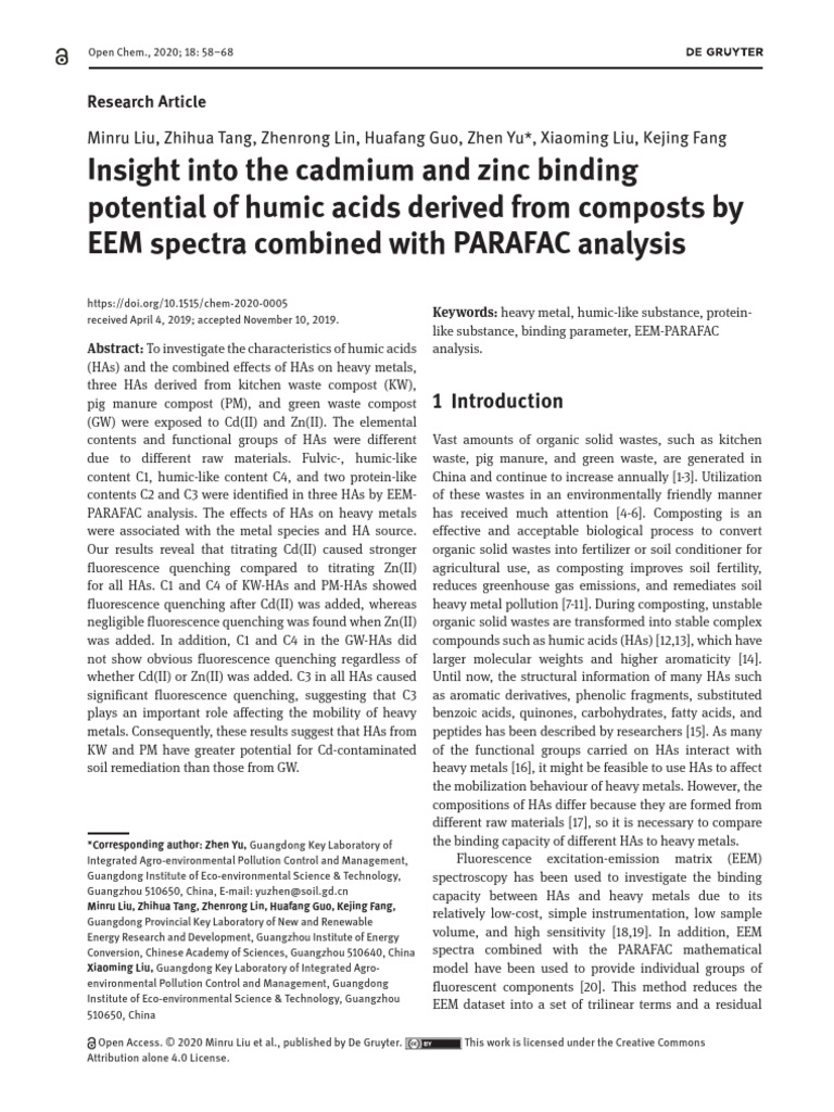 Insight Into The Cadmium and Zinc Binding Potential of Humic Acids ...